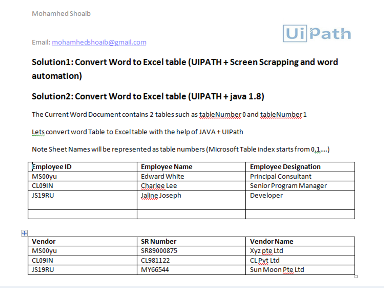 Export Word Table To Excel RPA Component UiPath Connect